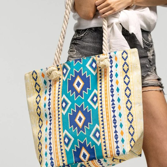 Dainty NYC | Bags | Vibrant Pattern Tote Bag Beach Bag | Poshmark